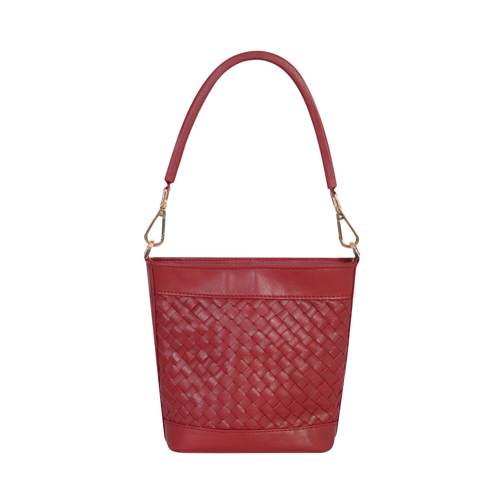 Tina Mini Woven Bucket Bag - Maroon
